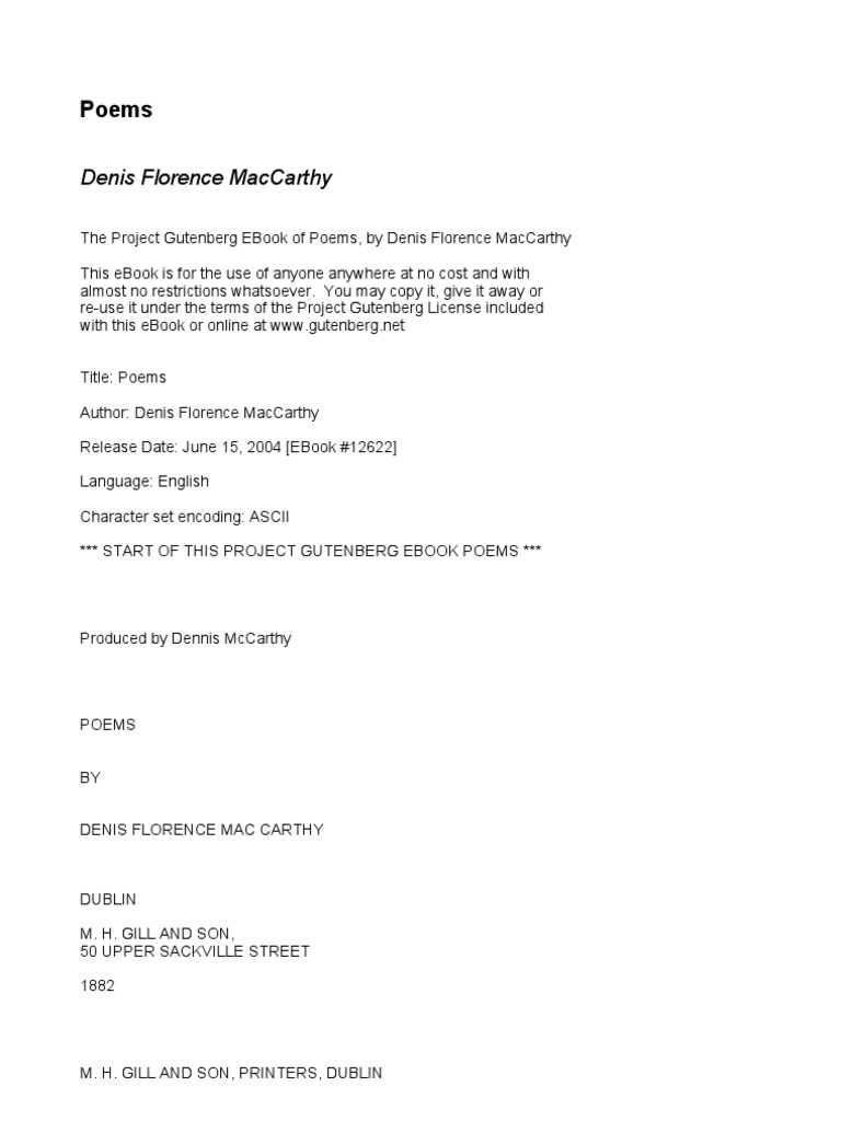 Poems by Denis Florence Maccarthy | PDF | Translations | Percy Bysshe ...