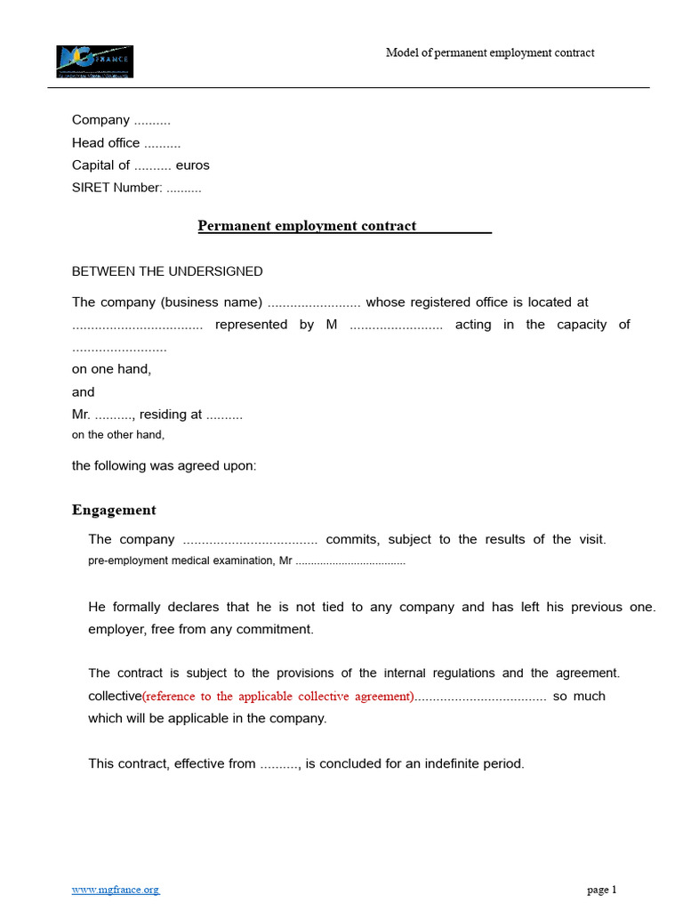 Permanent Employment Contract | PDF | Employment | Salary