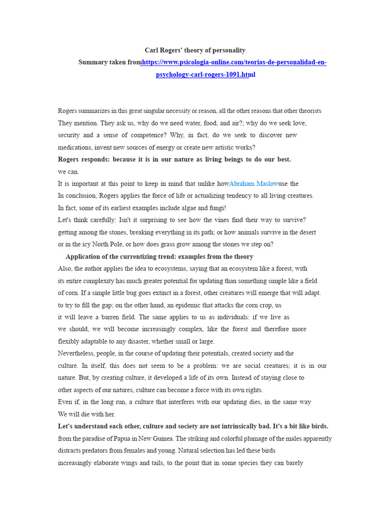 Carl Rogers' Personality Theory Explained | PDF | Psychotherapy | Feeling