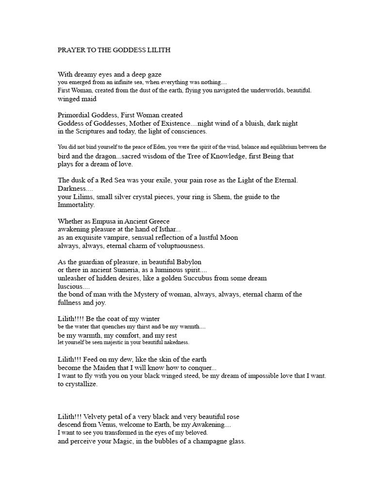 Prayer to Goddess Lilith: Embrace of Desire | PDF
