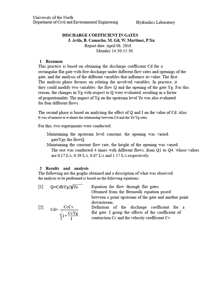 Discharge Coefficient in Flat Gates | PDF | Discharge (Hydrology ...