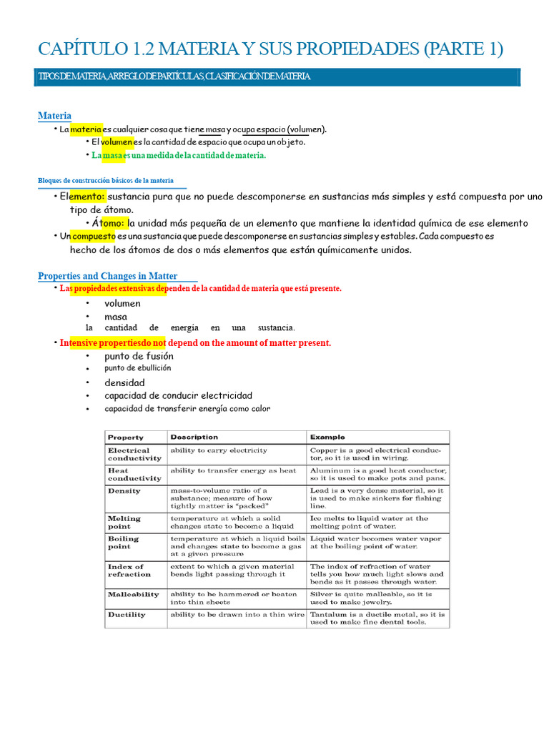 Capítulo 1.2 Materia y sus propiedades Parte 1 | PDF | Sustancias químicas | Importar