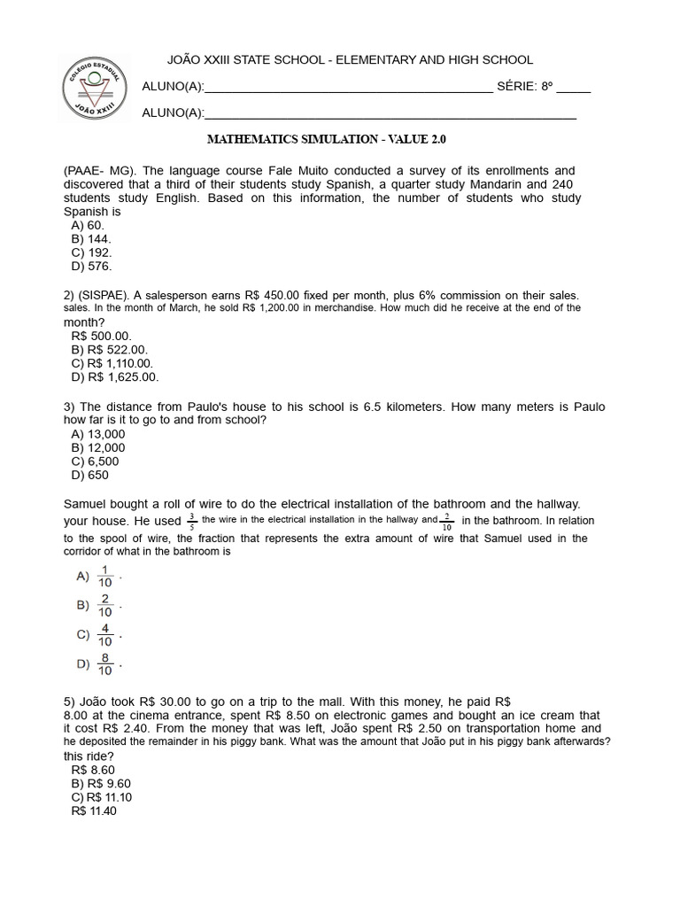 Mathematics Simulation for 8th Grade Students | PDF | Numbers | Mathematics