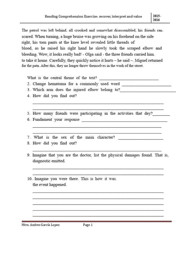 Reading Comprehension Exercises 2015-2016 | PDF