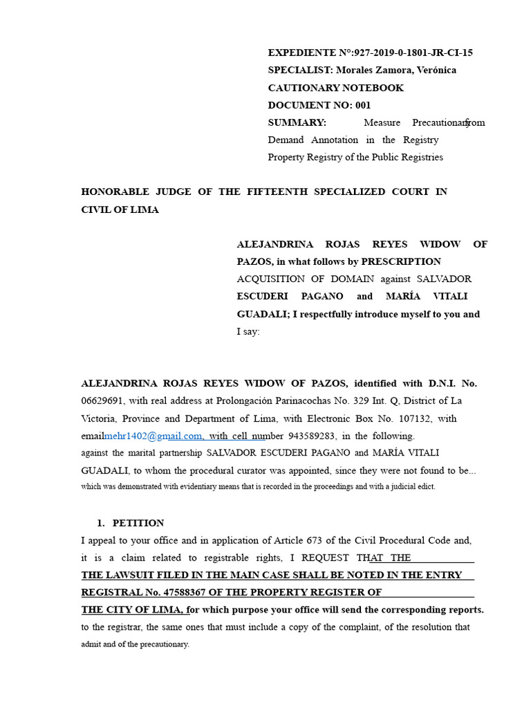Precautionary Measure for Property Claim | PDF | Justice | Crime & Violence