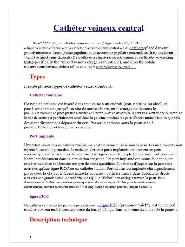 Guide sur les cathéters veineux centraux | PDF | Spécialités médicales ...