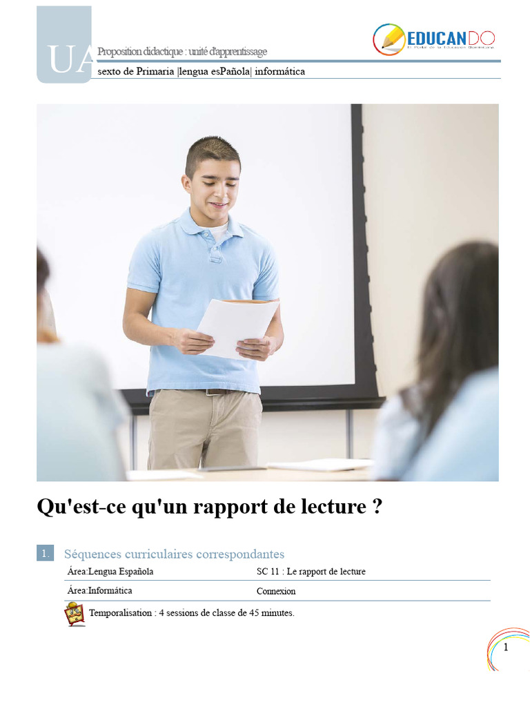 Unité d'apprentissage : Rapport de lecture | PDF | Apprentissage ...