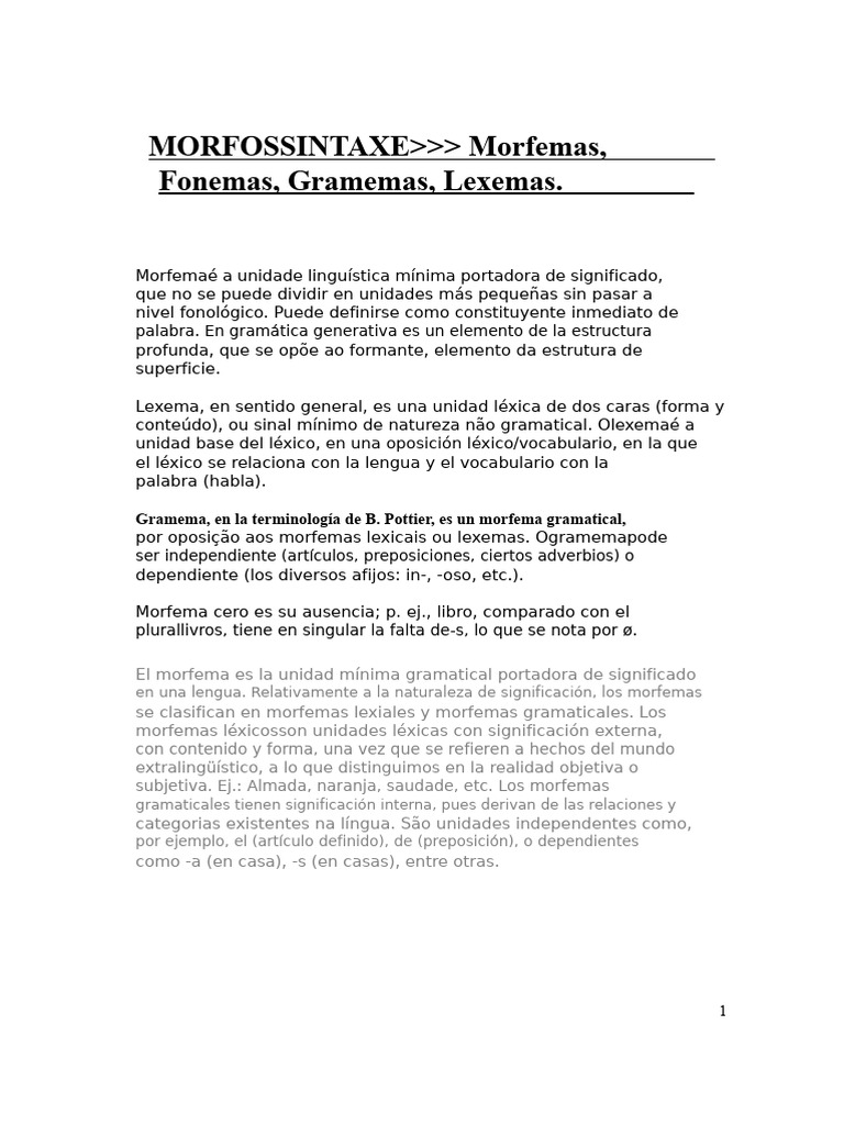 Morfemas Fonemas Lexemas Gramemas | PDF | Morfología (Lingüística ...