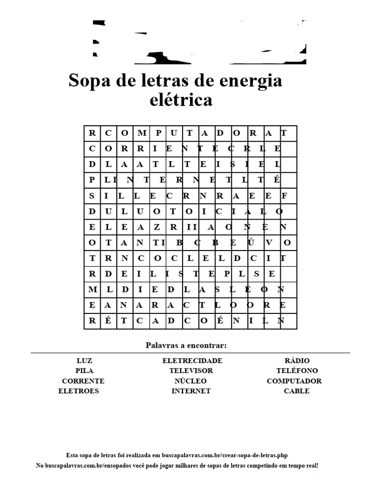 Sopa de Letras: Energia Elétrica | PDF