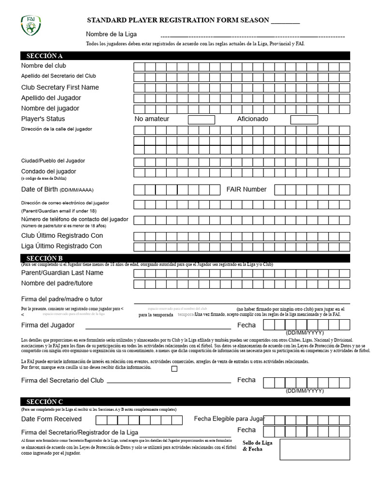 Formulario de Registro de Jugadores Fútbol | PDF