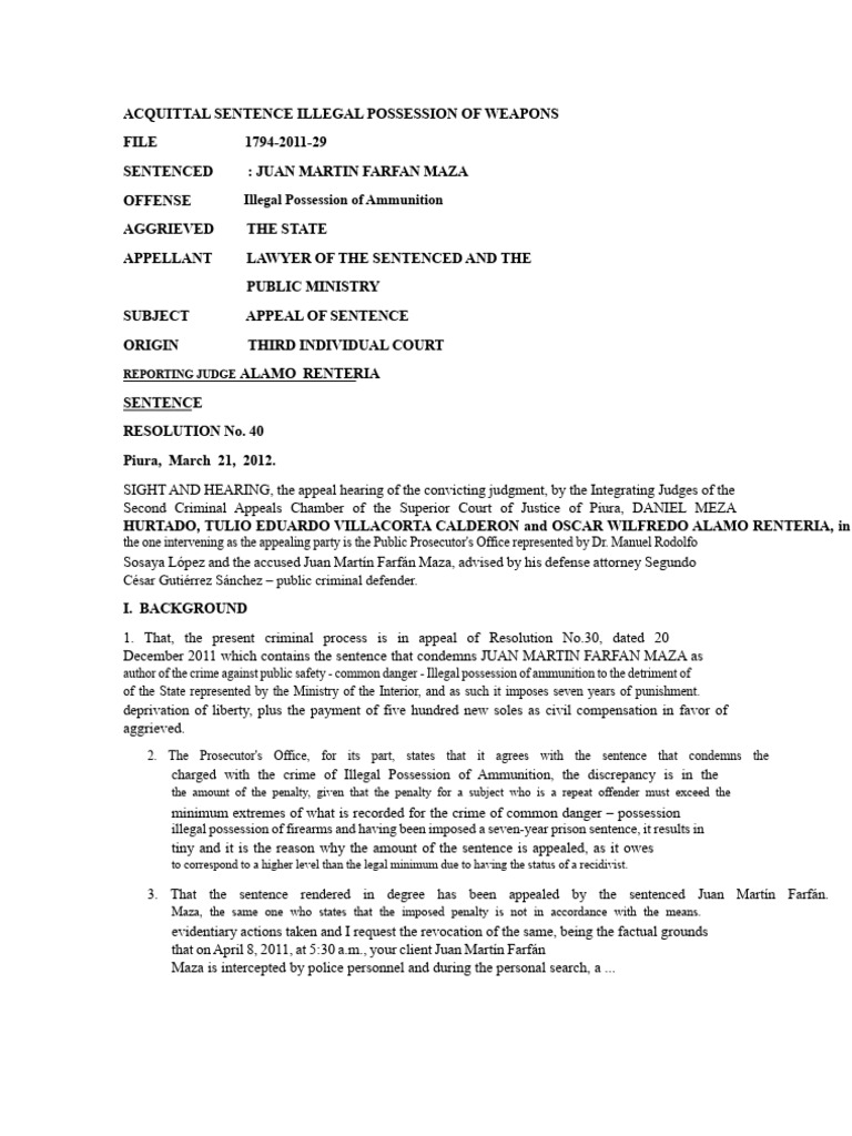 Acquittal Sentence Illegal Possession of Weapons | PDF | Acquittal ...