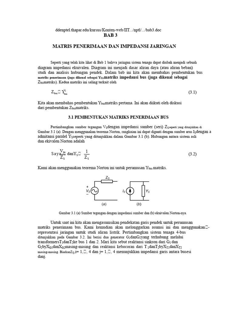 Matriks Penerimaan dan Impedansi Jaringan | PDF