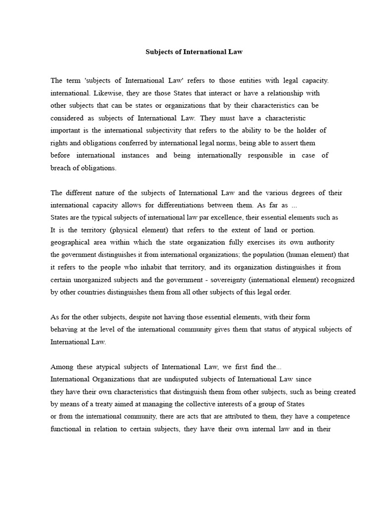 ESSAY ON SUBJECTS OF INTERNATIONAL LAW | PDF | International Law ...