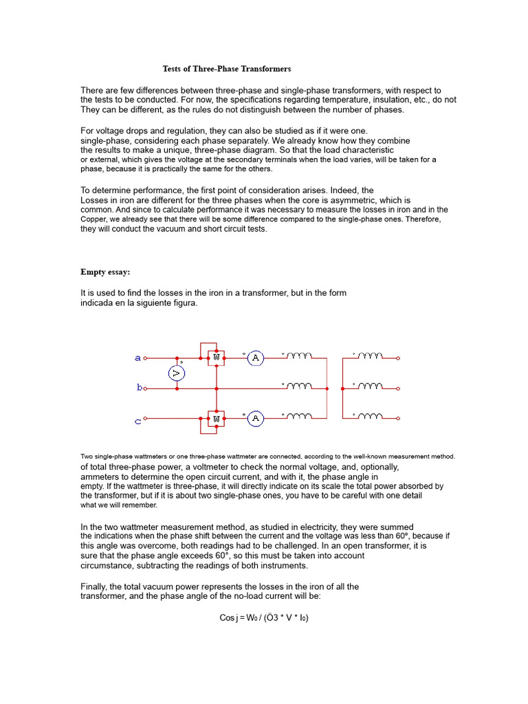 Three-Phase Transformer Testing Methods | PDF | Transformer | Phase (Waves)