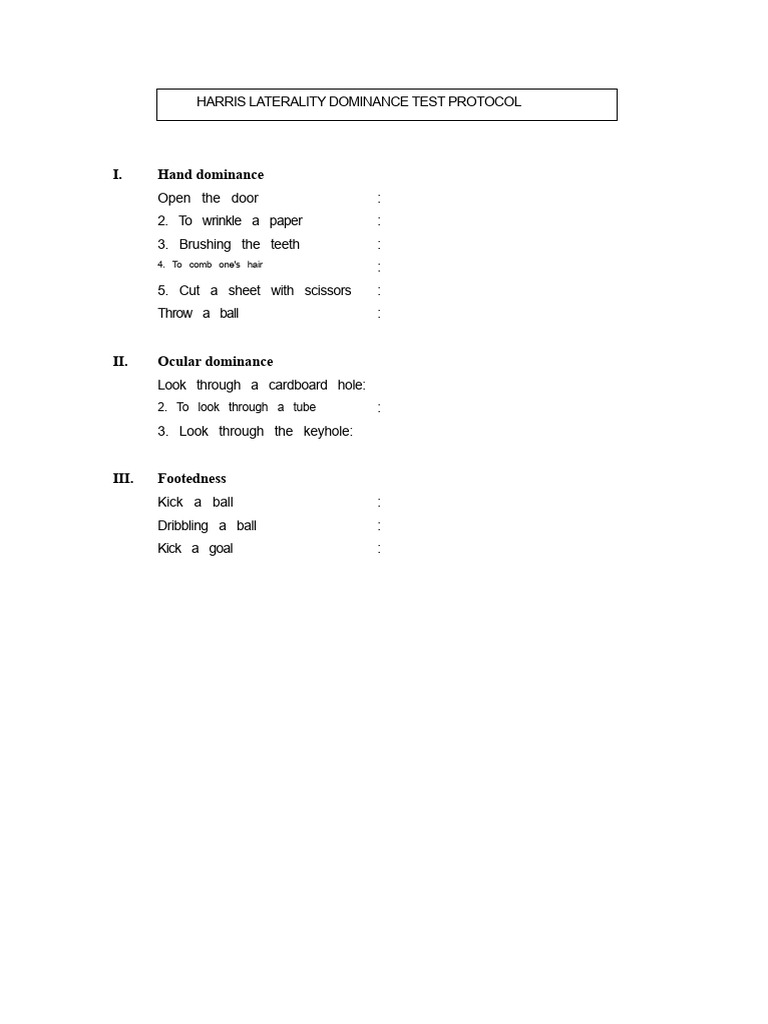 Harris Lateral Dominance Test Protocol | PDF
