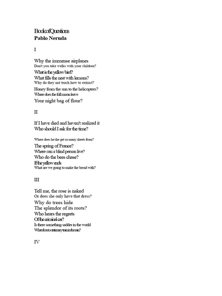 Pablo Neruda - Book of Questions | PDF
