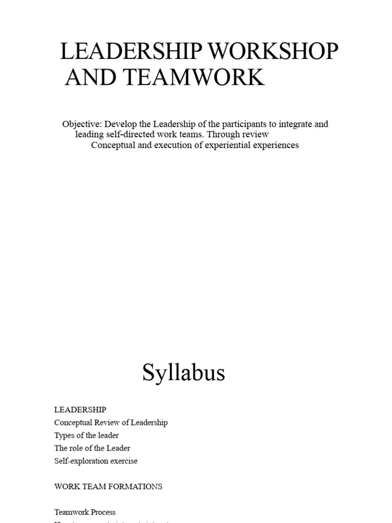 Leadership and Teamwork Workshop | PDF | Leadership | Goal