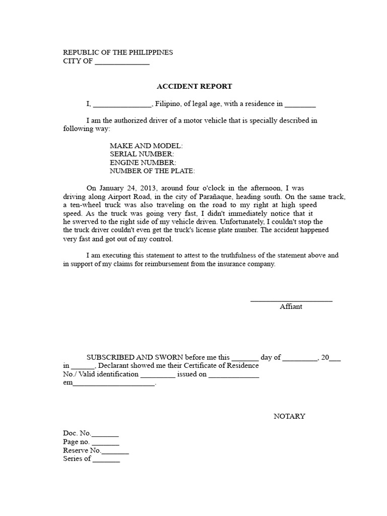 Accident Report for Insurance Claim | PDF
