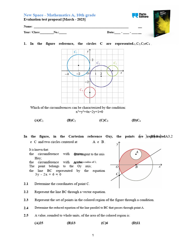 10th Grade Math Evaluation Test | PDF | Cartesian Coordinate System ...