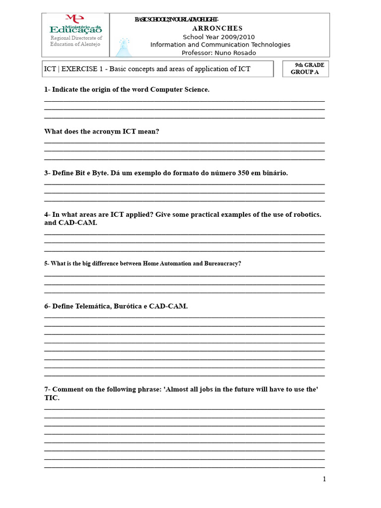 Exercise 1 - Basic C and Areas of Application of ICT | PDF | Computing ...