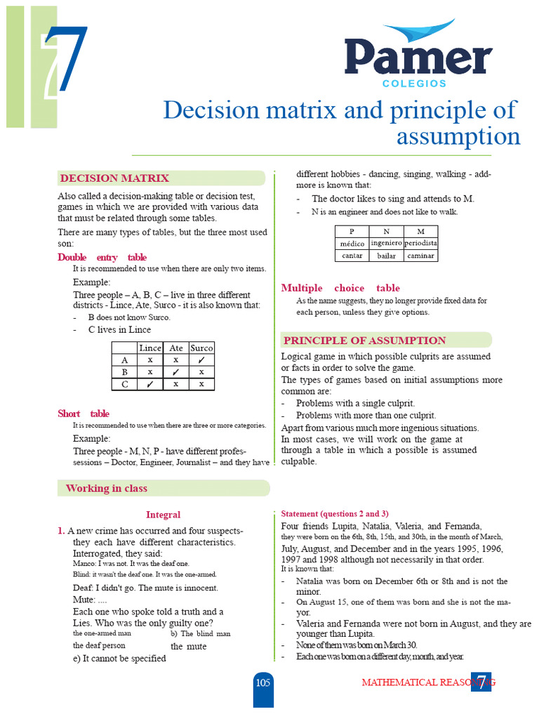 RM - 5thyear - S7 - Decision Table and Principle of Assumption | PDF