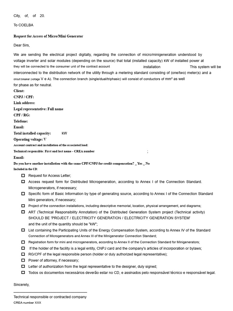 Coelba Access Request Letter | PDF | Distributed Generation | Power ...