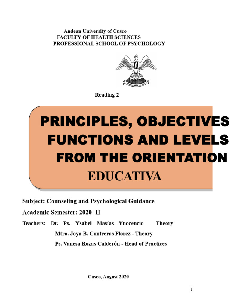 Reading 2. Principles, Objectives, Functions, and Levels of Educational and Psychopedagogical ...