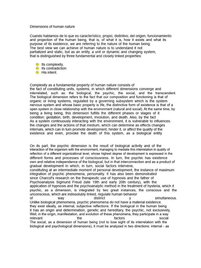 Understanding Human Nature's Dimensions | PDF | System | Psychoanalysis