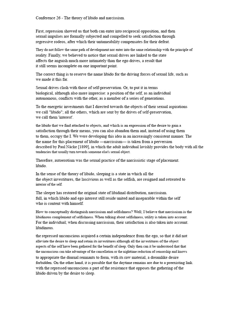 Conference 26 - The Theory of Libido and Narcissism | PDF | Narcissism ...