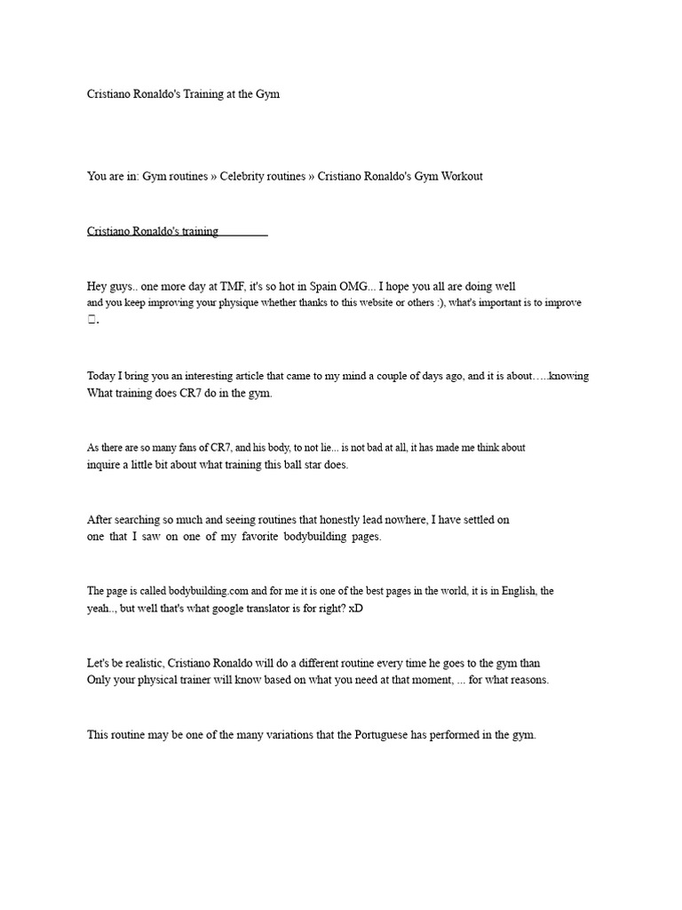 Cristiano Ronaldo's Gym Workout Routine | PDF | Aerobic Exercise ...