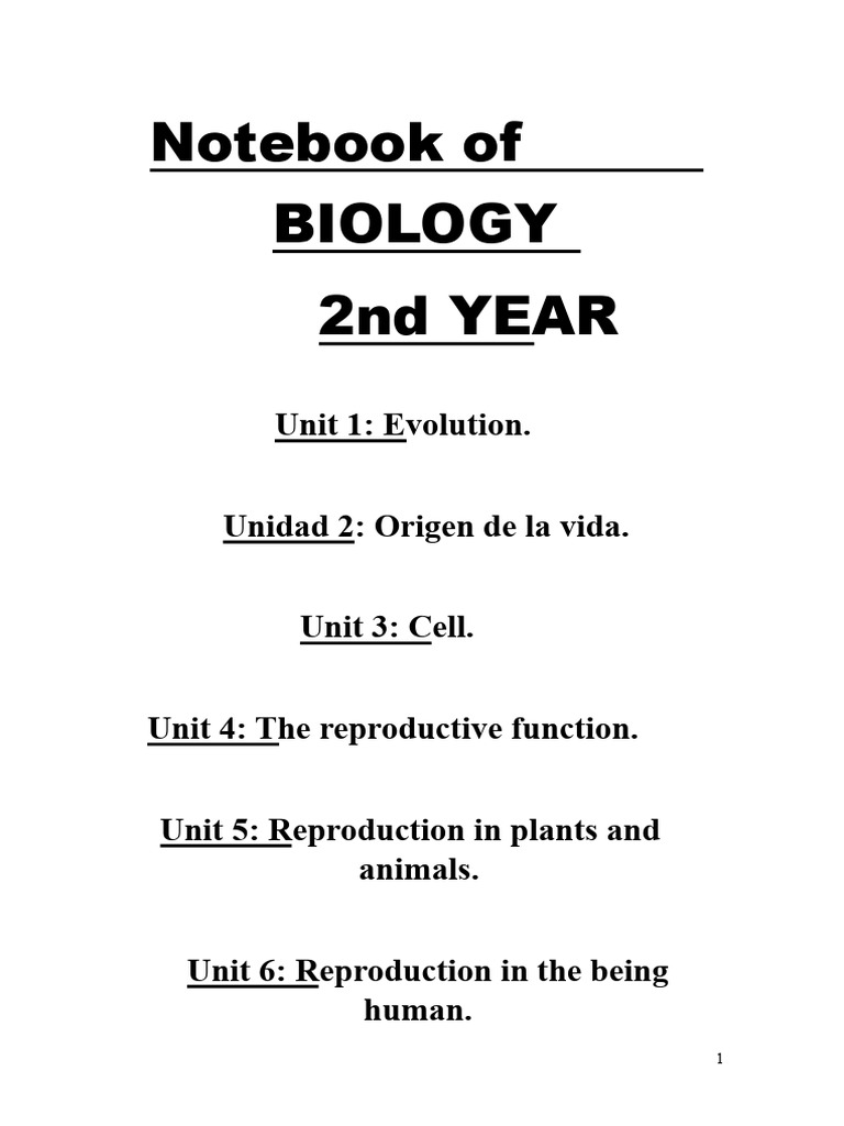 Theoretical Notebook of Biology 2ND Year | PDF | Cell (Biology) | Embryo
