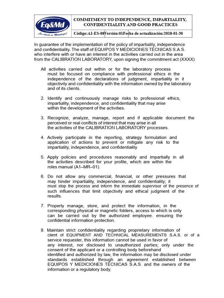 Commitment to Independence, Impartiality, and Confidentiality | PDF ...