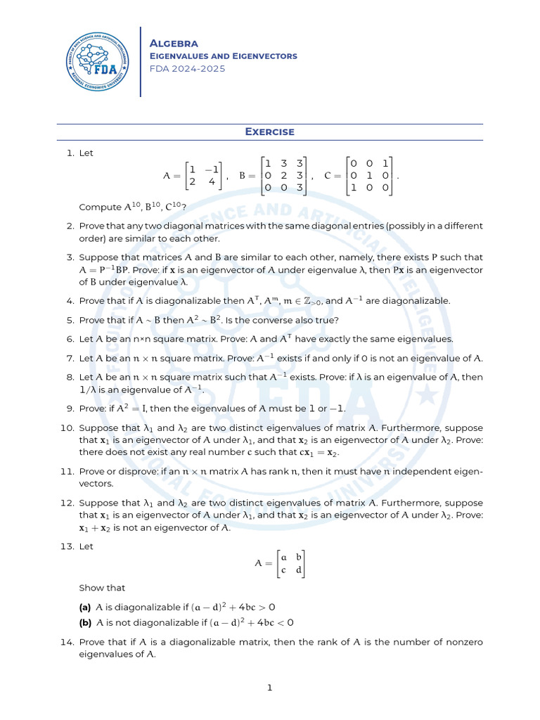 Homework 4 Diagonalization | PDF | Eigenvalues And Eigenvectors | Operator Theory