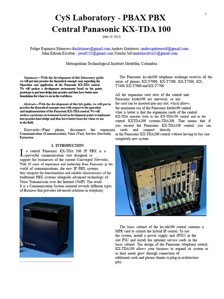 Panasonic KX-TDA100 PBX Lab Guide | PDF | Telephone | Voicemail
