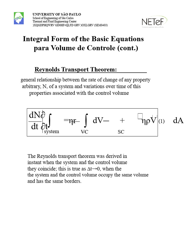 Lesson 10 - Reynolds Transport Theorem - USP | PDF | Volume | Fluid ...