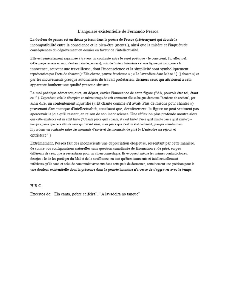 L'angoisse existentielle chez Pessoa | PDF | Bonheur | Conscience