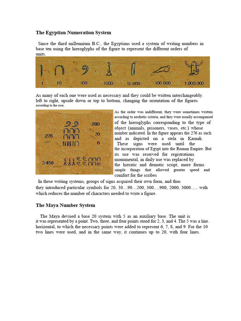 The Egyptian, Mayan, Greek, and Decimal Numeral Systems. | PDF ...