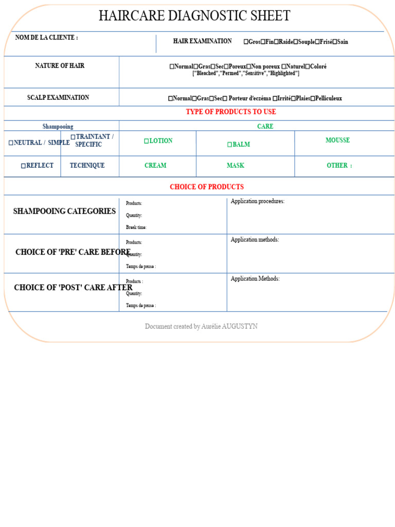 hair care diagnostic sheet | PDF