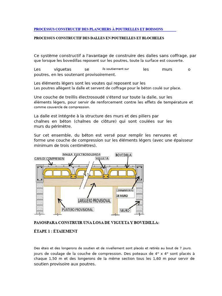 Construction de Dalles en Poutrelles et Bovedillas | PDF | Génie du ...