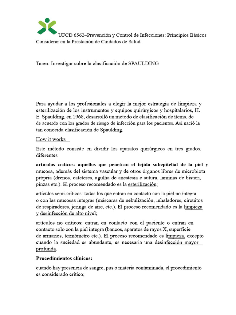Clasificación de SPAULDING | PDF