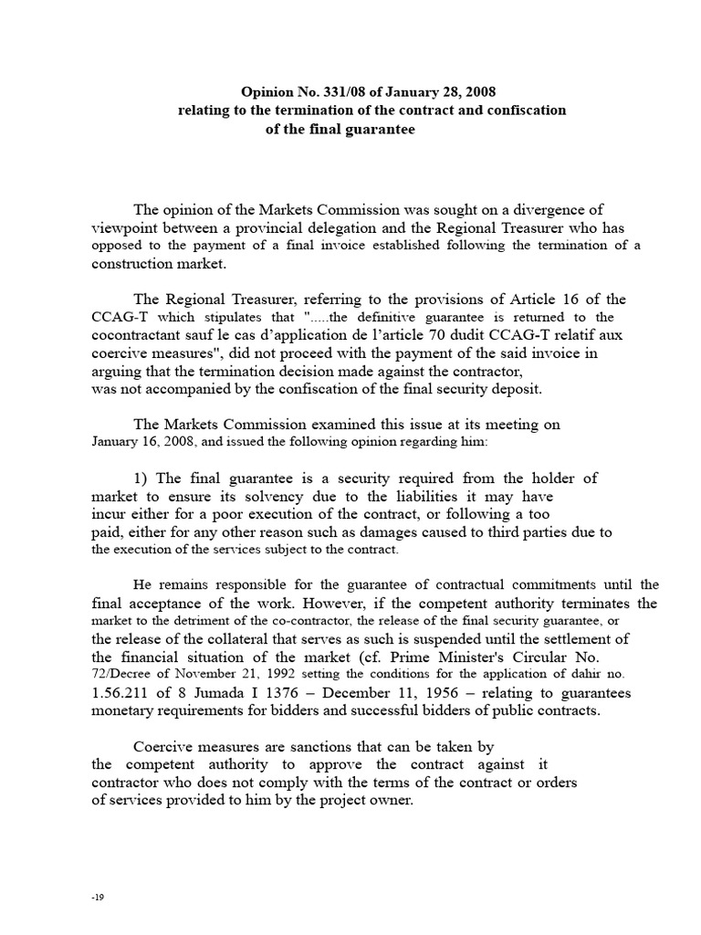 Termination of Contracts and Confiscation of The Final Guarantee | PDF ...