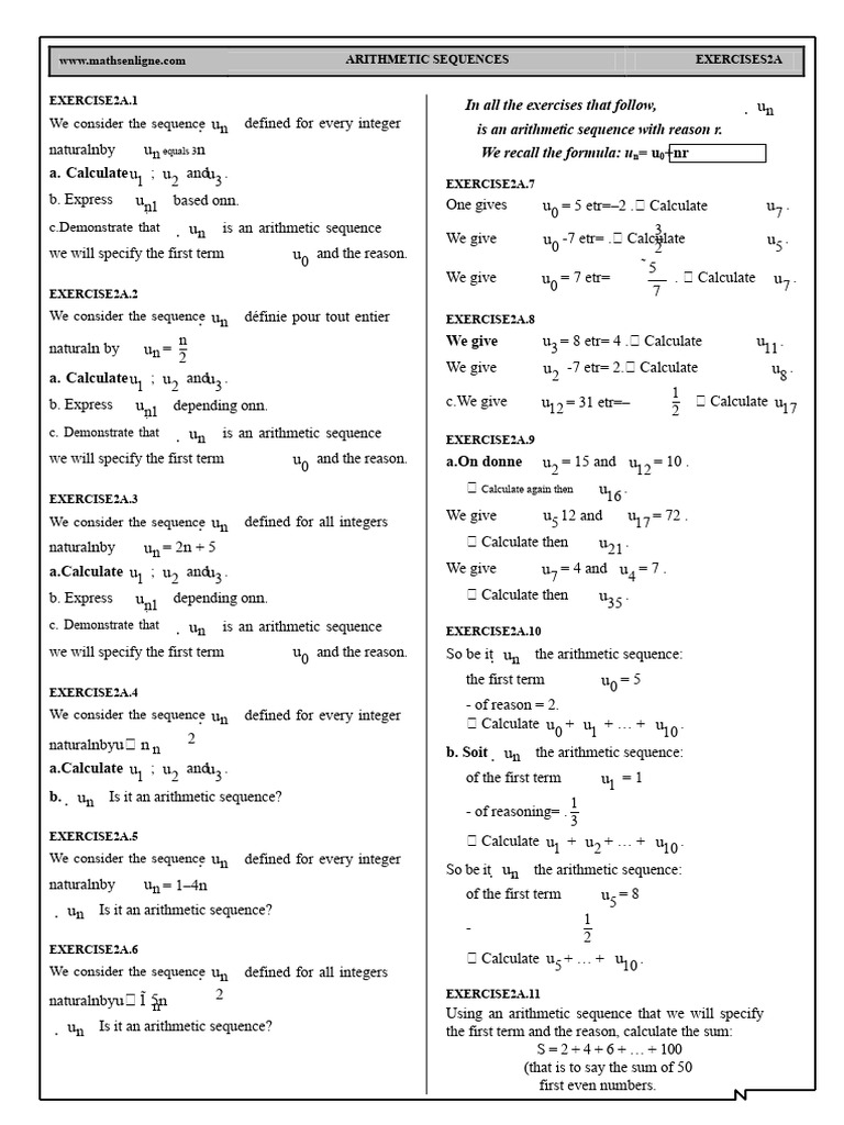 Arithmetic Sequences Exercises Guide | PDF | Discrete Mathematics ...