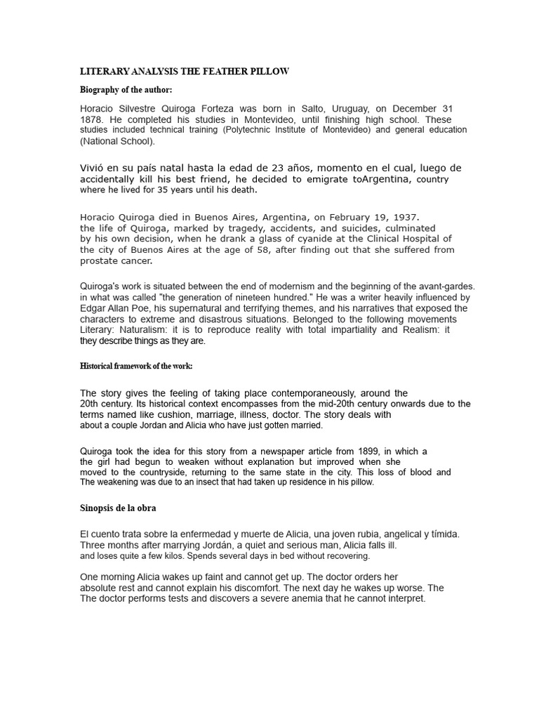 LITERARY ANALYSIS OF THE FEATHER PILLOW | PDF | Grammatical Tense