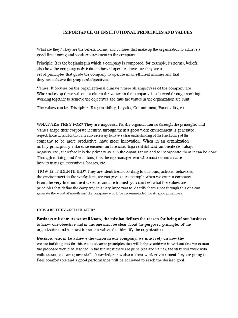 Key Principles and Values in Organizations | PDF | Value (Ethics) | Goal