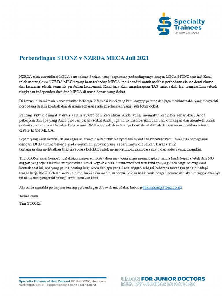 Perbandingan STONZ dan NZRDA MECA 2021 | PDF