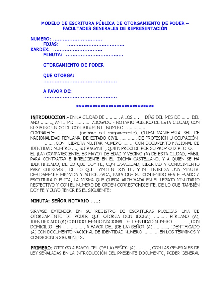 Modelo de Otorgamiento de Poder | Información del gobierno | Política