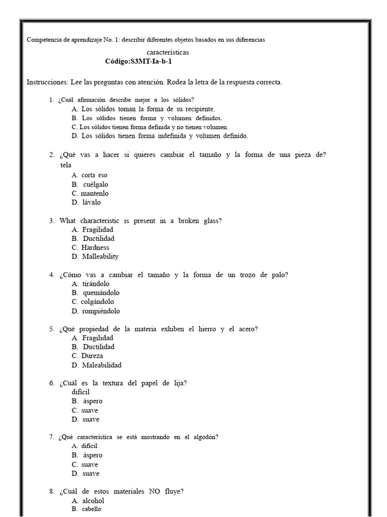 preguntas editadas de clase de ciencias de tercer grado.docx | PDF ...