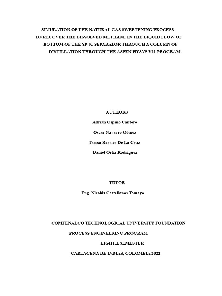 Natural Gas Sweetening Simulation Process | PDF | Distillation | Adsorption