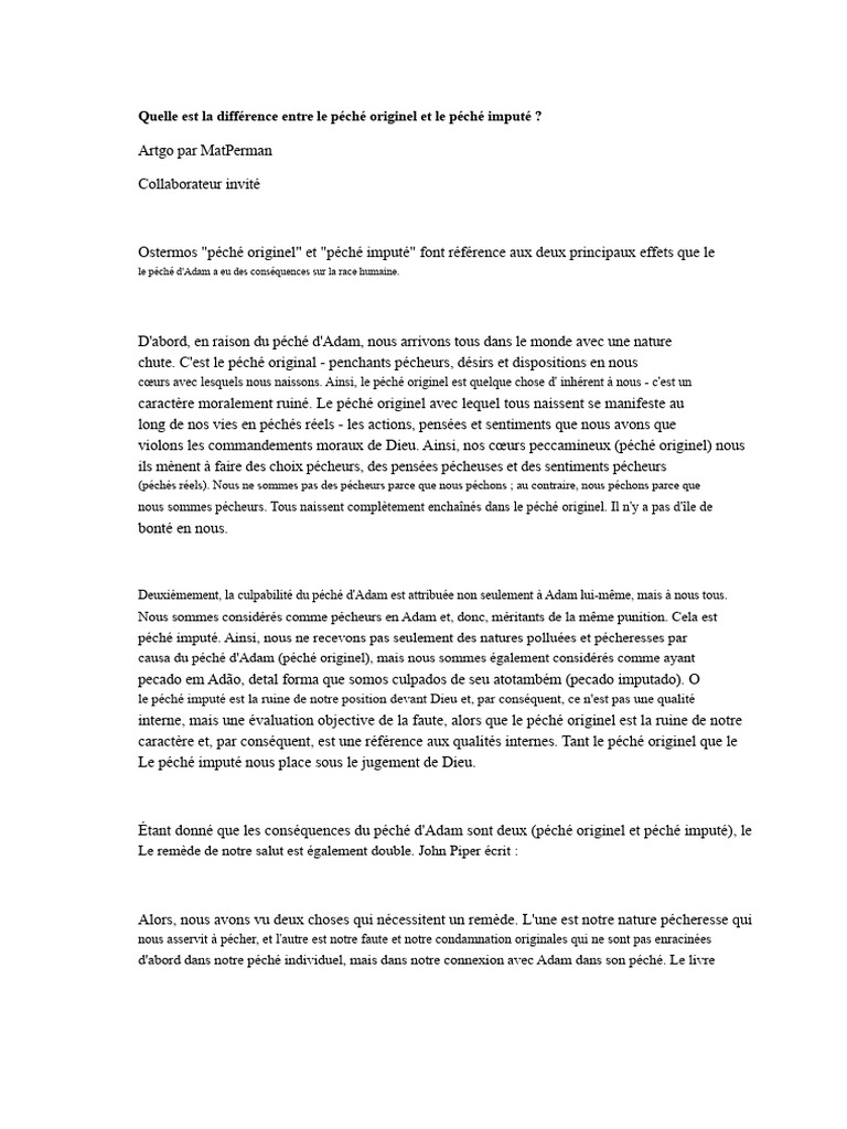 Péché originel vs péché imputé : différences | PDF | Péché originel | Péché