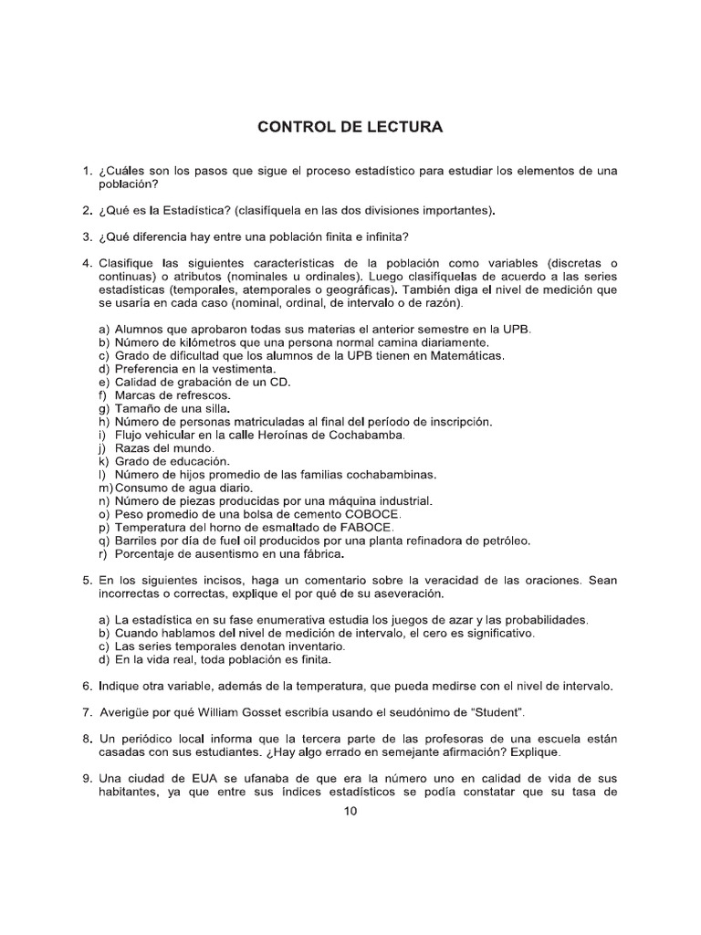 Tema 1 Control de Lectura 1 | PDF